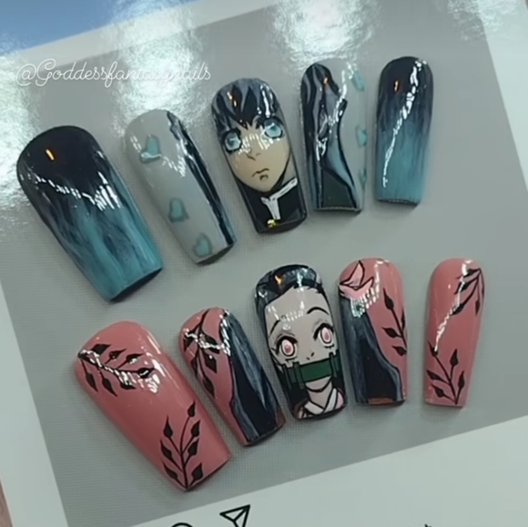 Makeup | Demon Slayer Nezuko X Muichiro Custom Nails | Poshmark